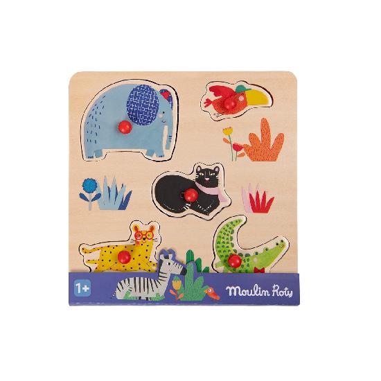 Wooden animal peg puzzle by Moulin Roty – Kazka Toys